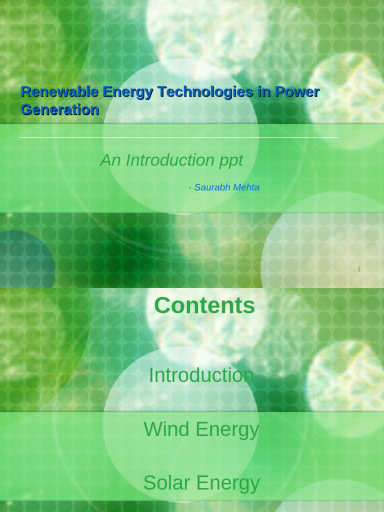 Introduction to Renewable Energy Technologies | PDF | Renewable Energy ...