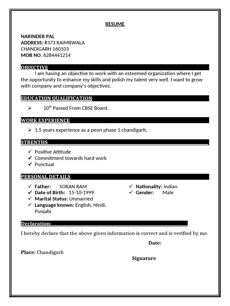 Resume Formate | PDF