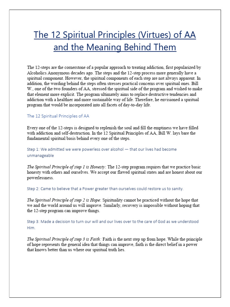 Spiritual Principles of AA PDF | PDF | Twelve Step Program | Alcoholics ...