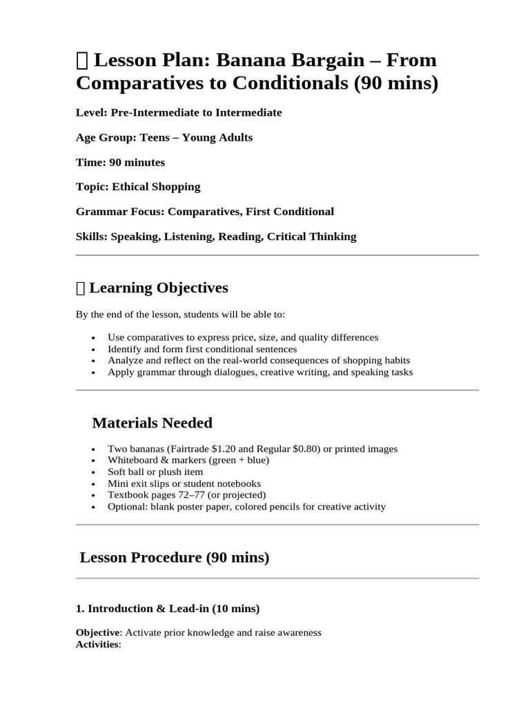 Banana Bargain: Comparatives & Conditionals | PDF | Fair Trade | Lesson ...