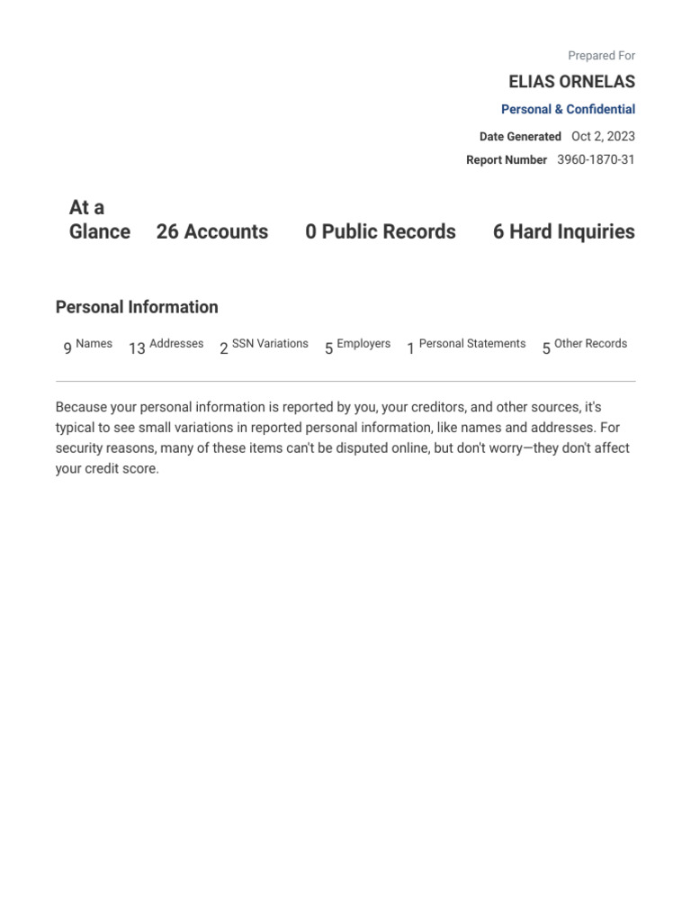 Personal Credit Report Summary | PDF | Credit Card | Credit