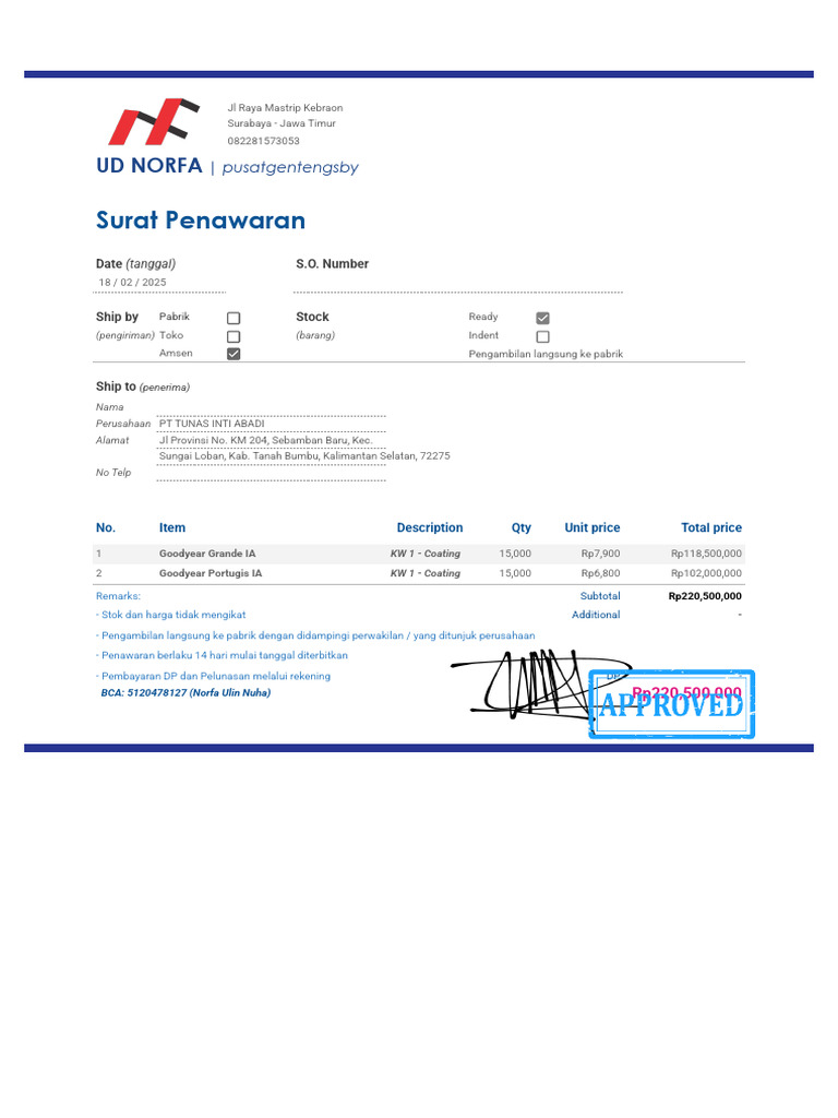 S0 - TunasIntiAbadi - Goodyear Approve | PDF