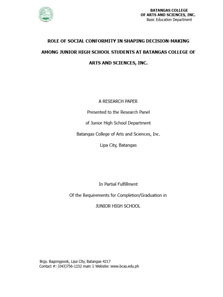 Role of Social Conformity in Shaping Decision-Making Among Junior High ...