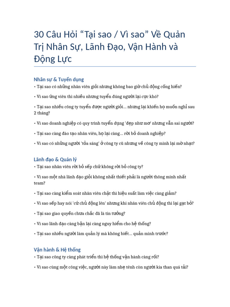 30 Cau Hoi Tai Sao Quan Tri Nhan Su | PDF