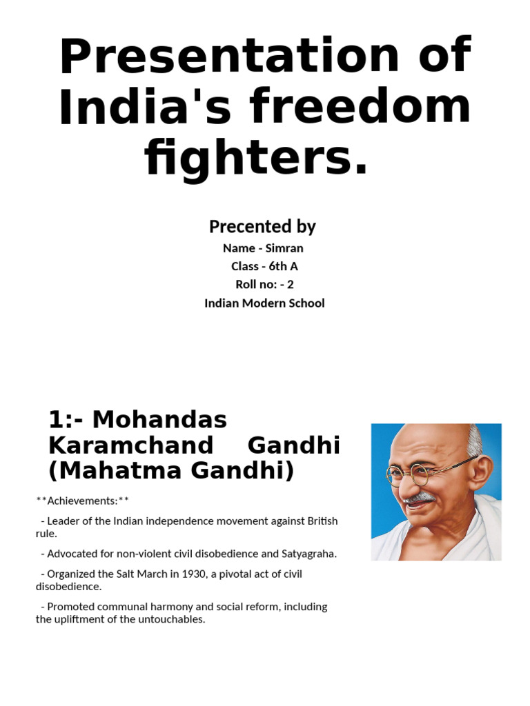 Presentation of Indias Freedom Fighters | PDF