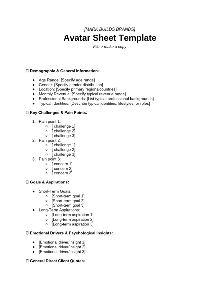 Avatar Sheet Template for Branding | PDF | Psychology | Behavioural ...