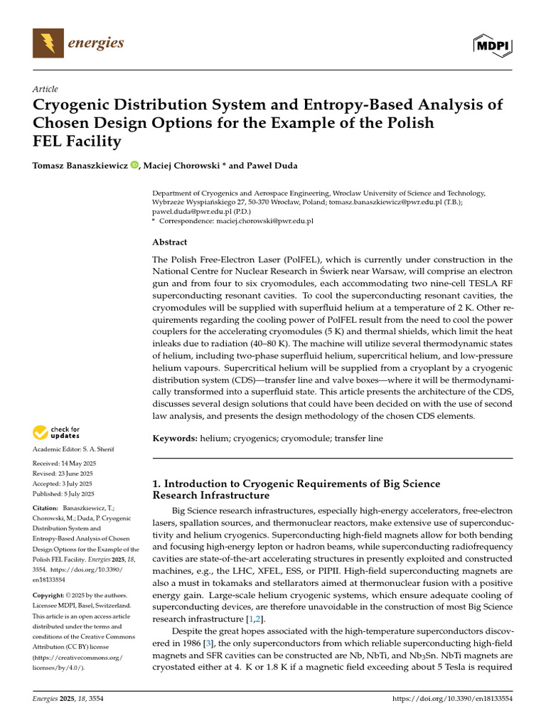 Cryogenic Distribution System and Entropy-Based Analysis of Chosen ...