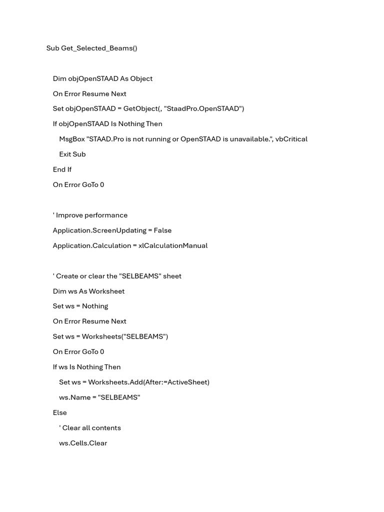Code - Sub Get Selected Beams | PDF | Computer Science | Computing