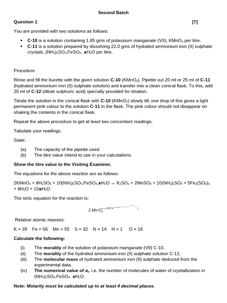 Practical Question Paper Batch 2 | PDF | Ion | Physical Chemistry