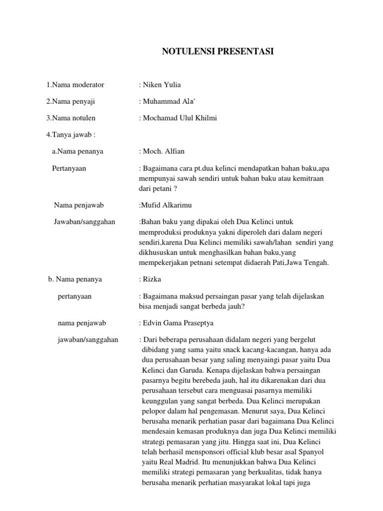 Notulensi Presentasi | PDF | Bisnis