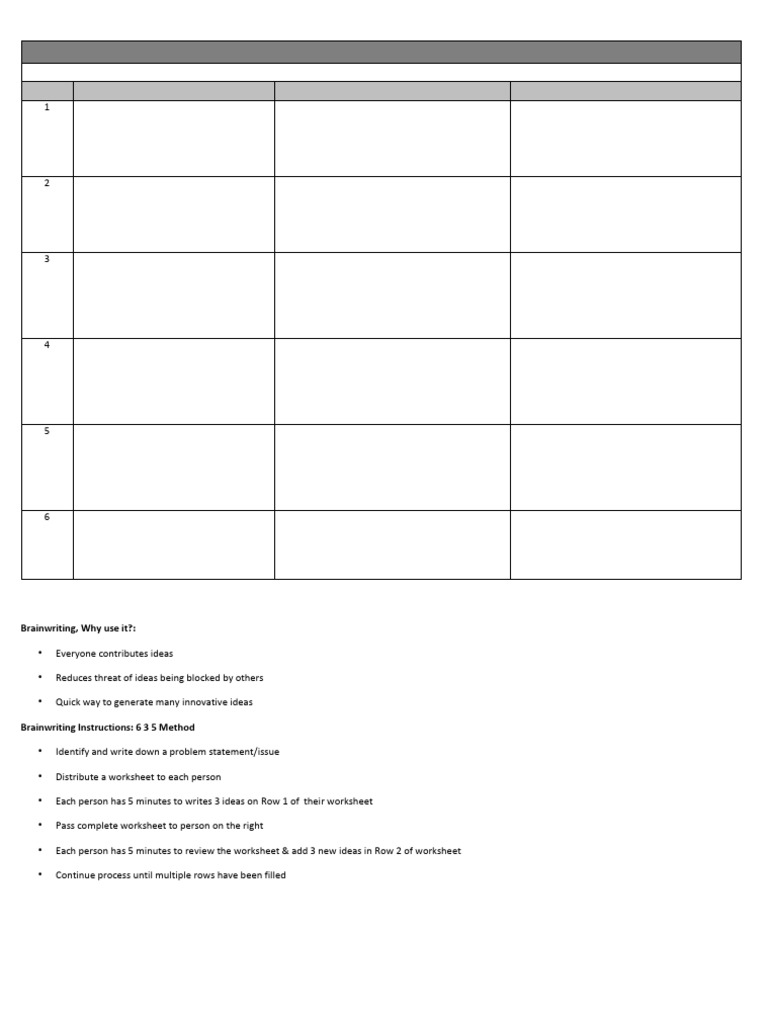 Brainwriting Template | PDF