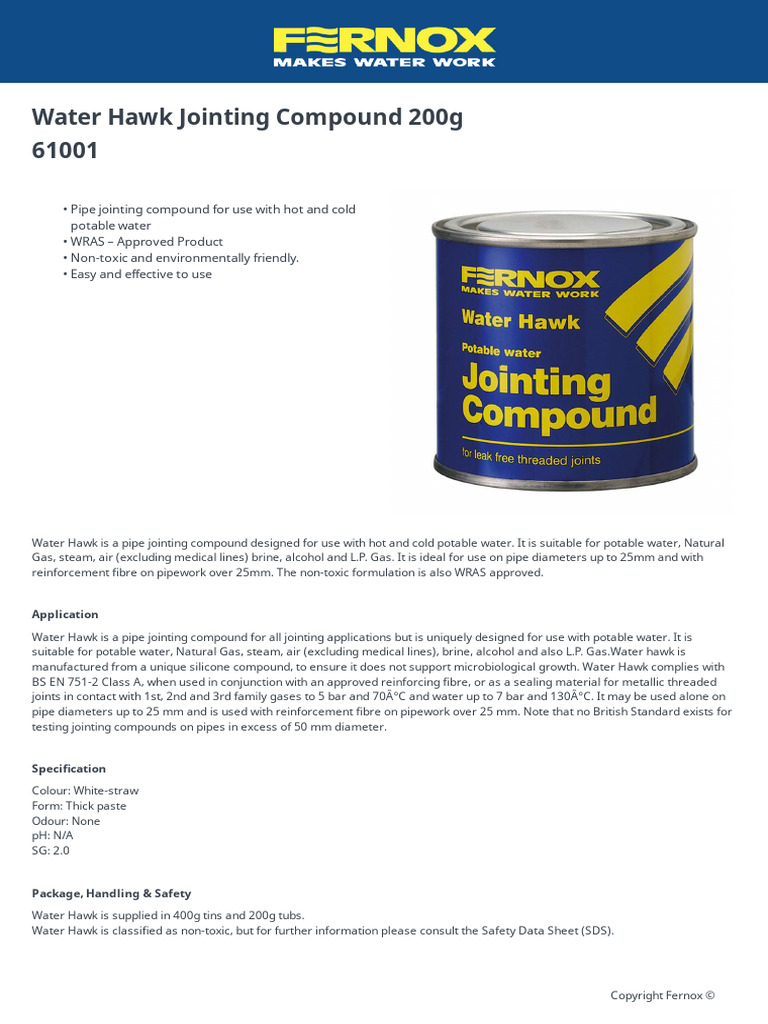 Water Hawk Jointing Compound 200g | PDF | Pipe (Fluid Conveyance) | Water