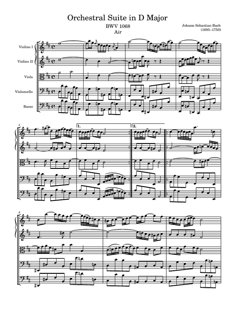 Air From Orchestral Suite No. 3 BWV 1068 in D Major Bach | PDF ...