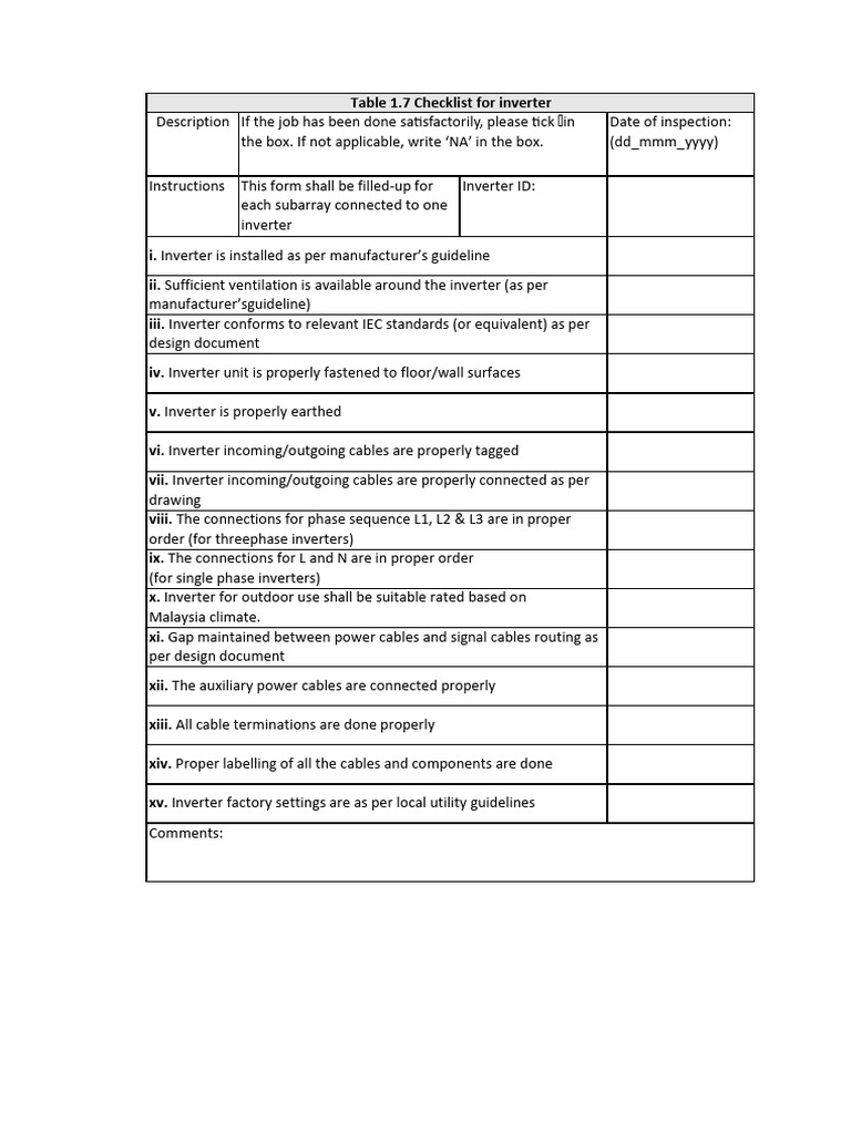1.7 Checklist For Inverter | PDF