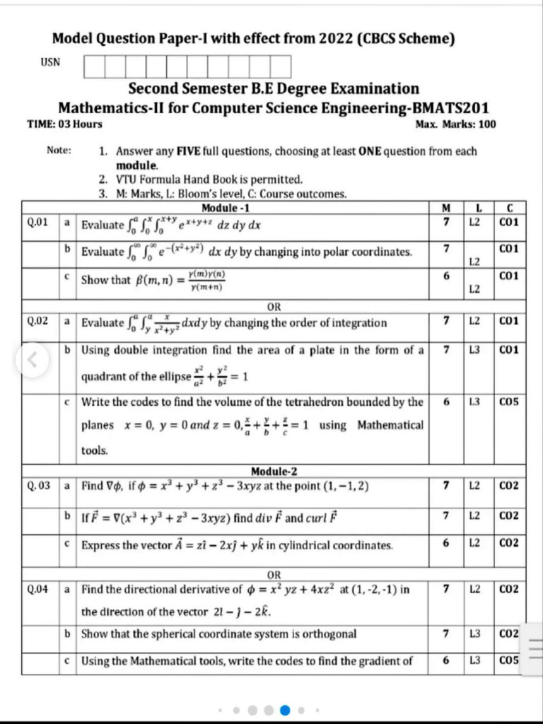 BMATS201 Model Question Paper 2022 | PDF | Linear Subspace | Vector Space