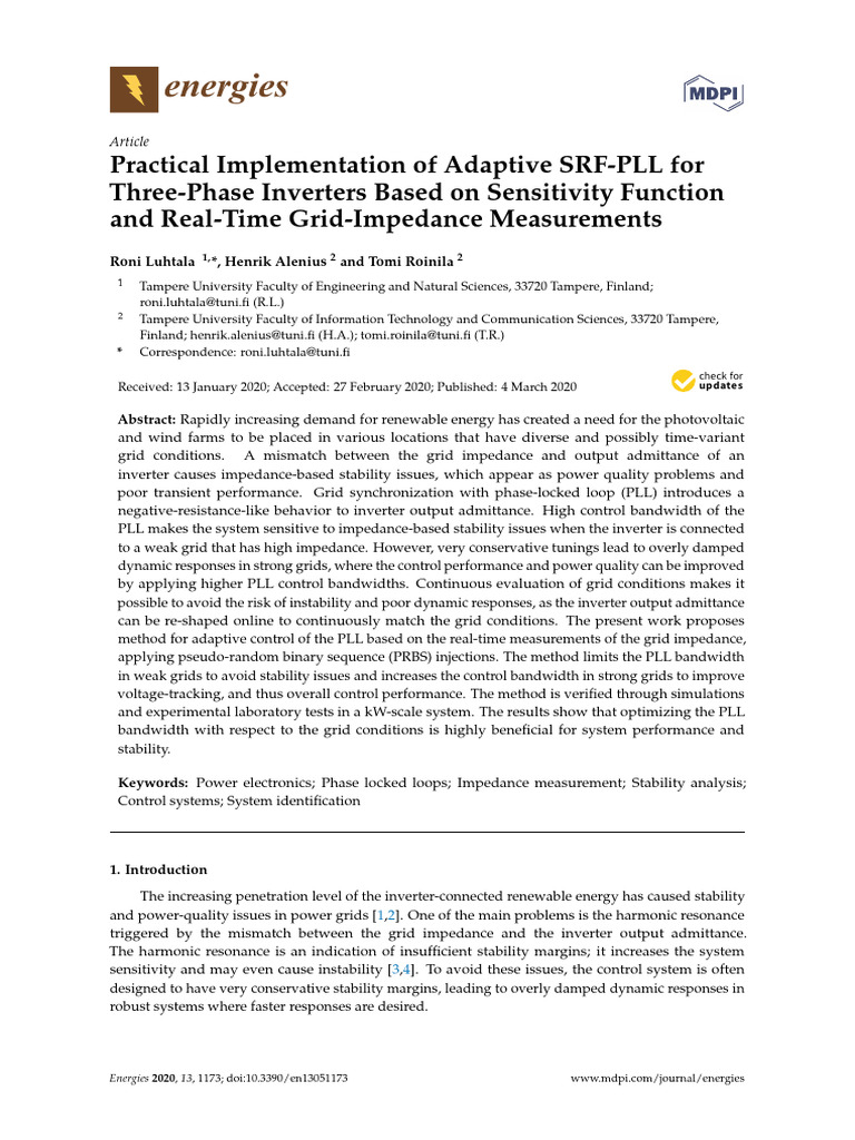 Practical Implementation of Adaptive SRF-PLL For T | PDF | Electrical ...