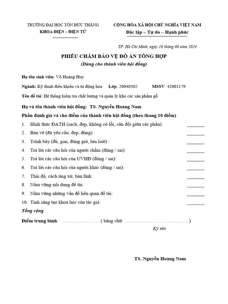 DATH - Huy - Phieu Cham Bao Ve Cua Hoi Dong | PDF