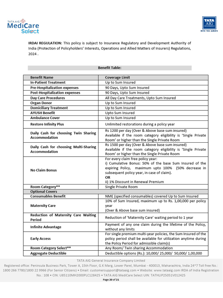 TATA AIG Medicare Select Overview | PDF | Insurance | Health Care