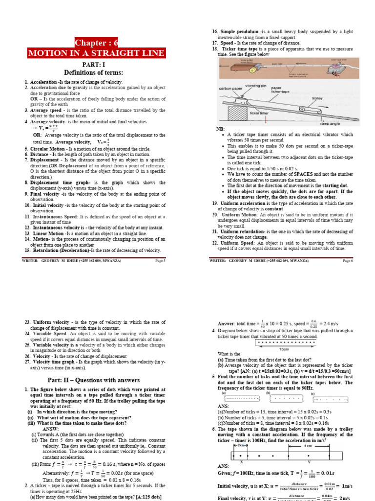 Linear Motion - Qns&Answers | PDF | Acceleration | Velocity