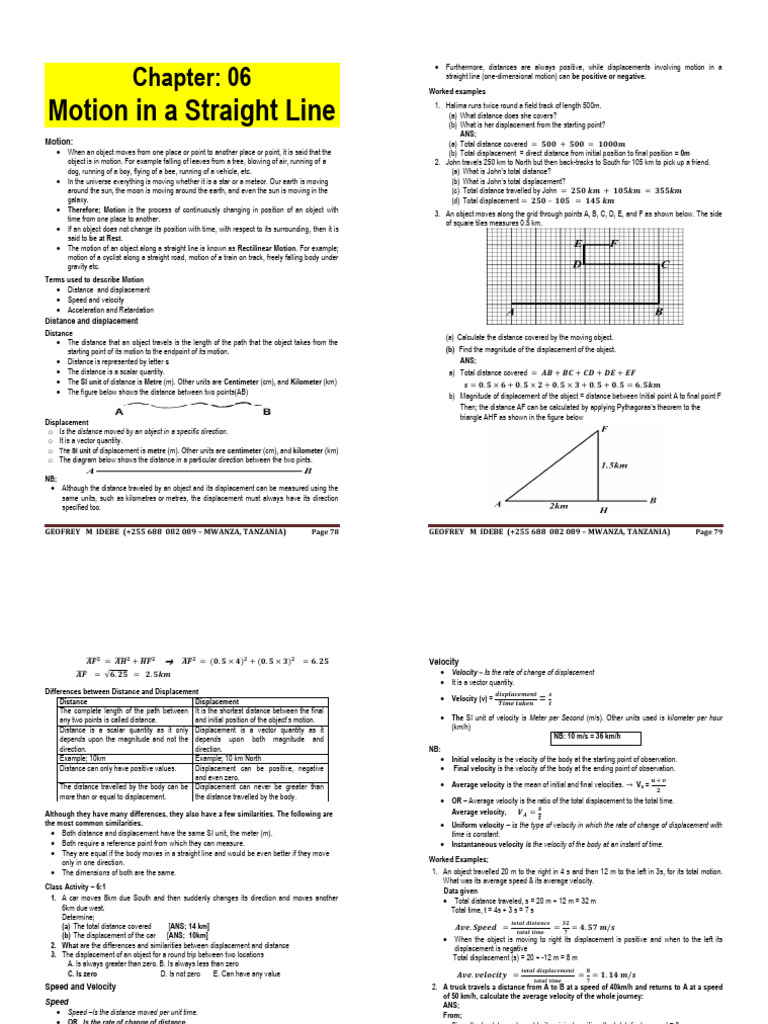 F1-Motion in Straight Line | PDF | Velocity | Acceleration