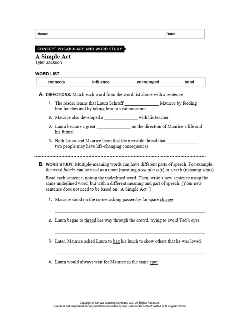 A Simple Act Vocabulary and Word Study | PDF
