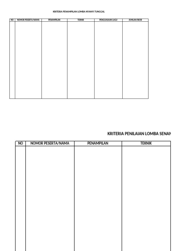 Tabel Kriteria Lomba | PDF