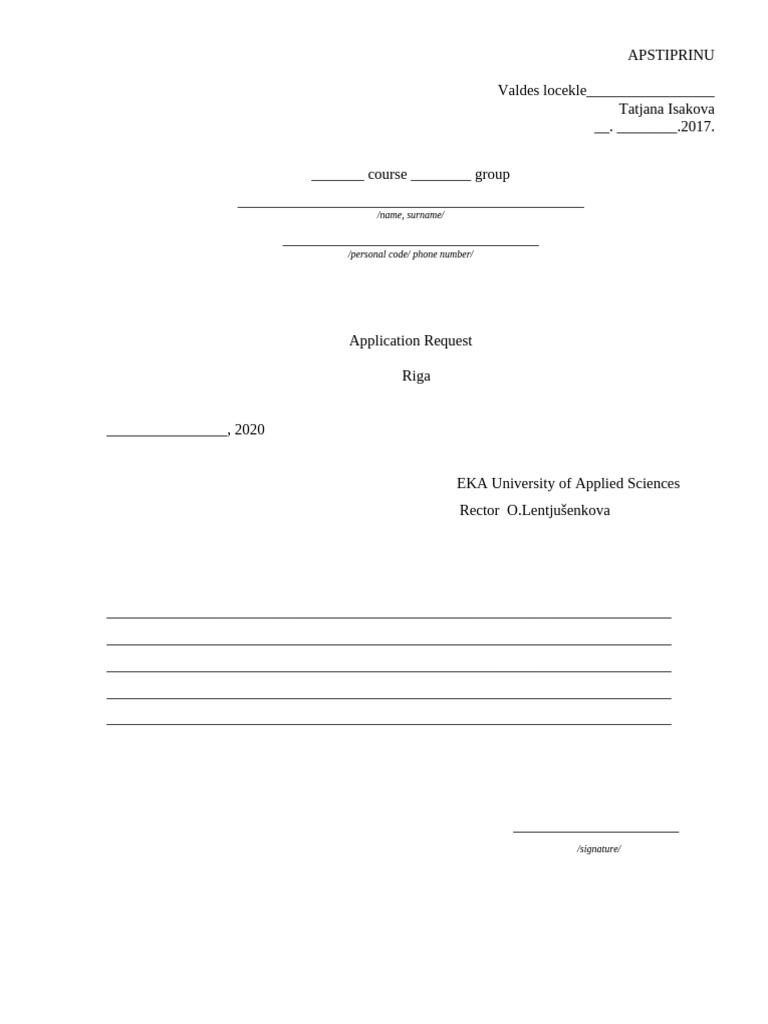 Application Request to EKA University | PDF