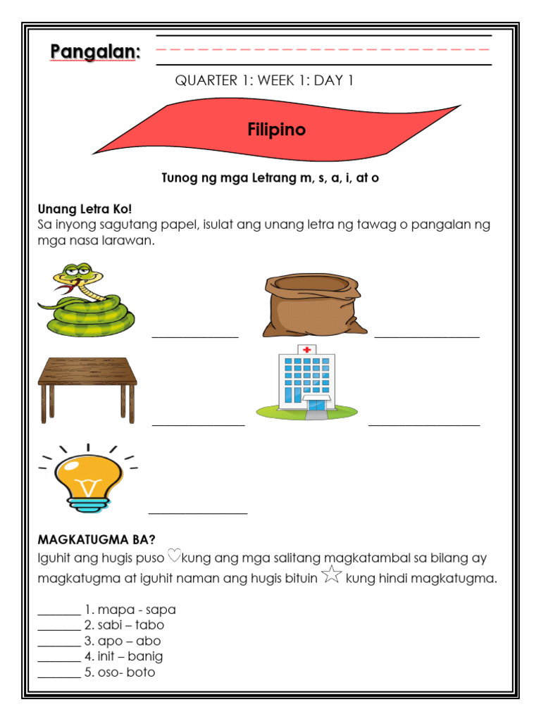 Worksheet Filipino q1 Week1 | PDF