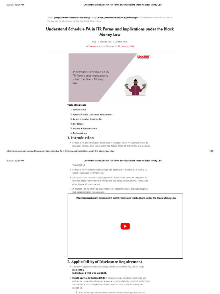 Understand Schedule FA in ITR Forms and Implications Under The Black ...
