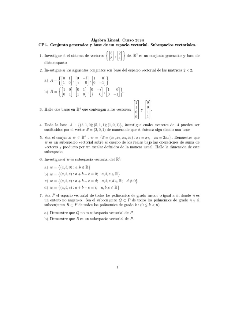 Conjuntos Generadores y Bases en Álgebra | PDF | Espacio vectorial ...