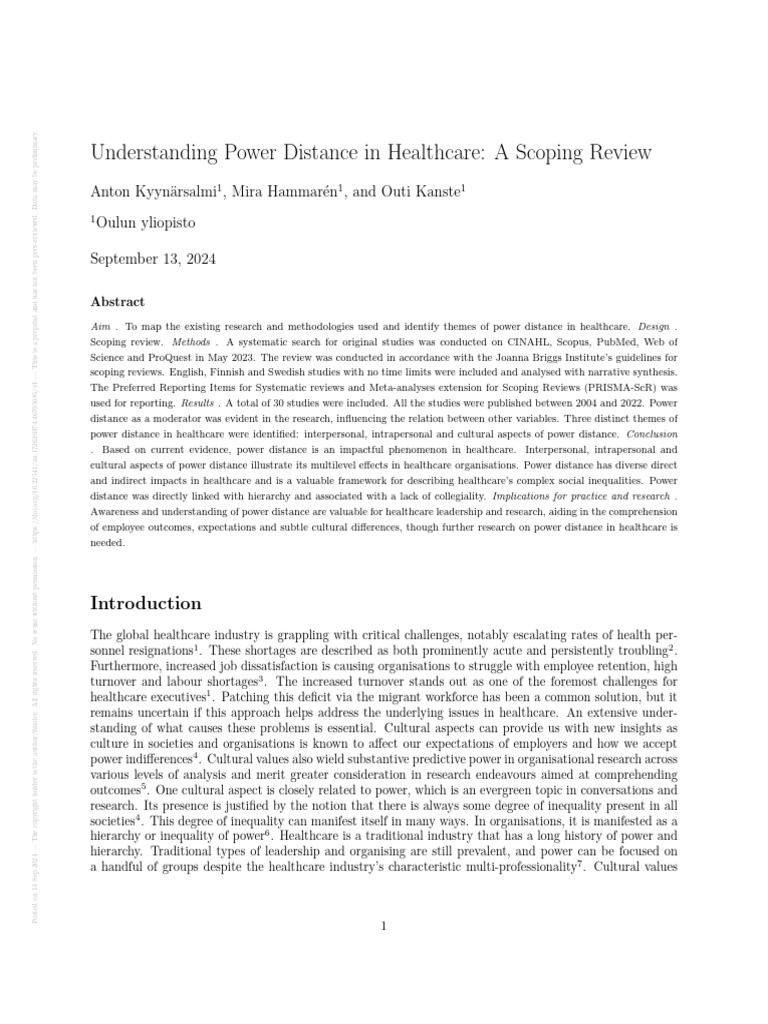 Understanding Power Distance in Healthcare: A Scoping Review | PDF ...