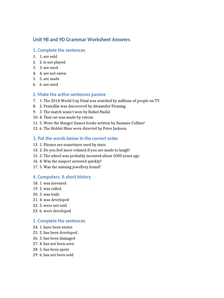 Unit 9B 9D Answers | PDF