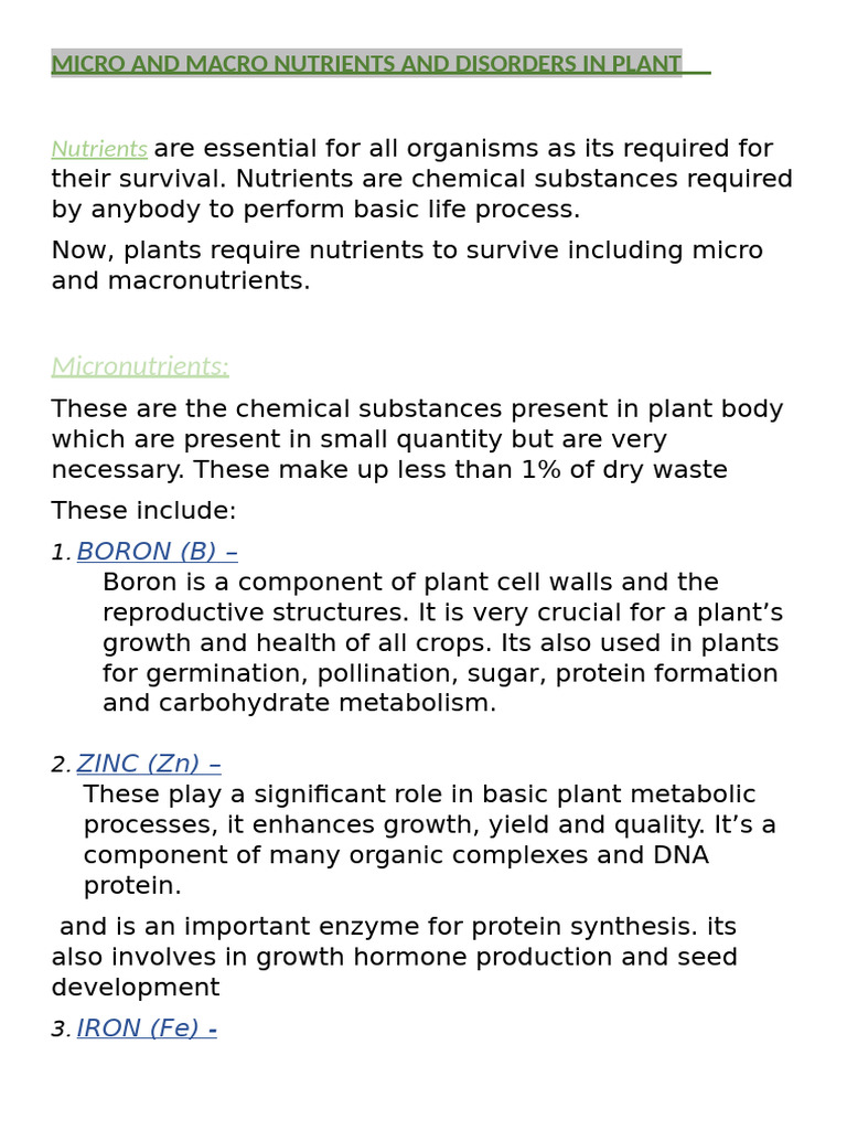 Micro and Macro Nutrients and Disorders in Plant | PDF | Plant ...