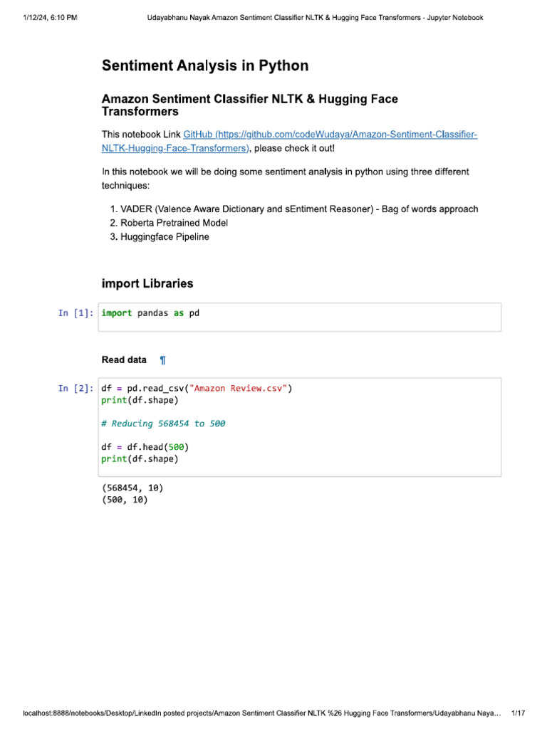Amazon Sentiment Classifier Using Transformers 1706811036 | PDF