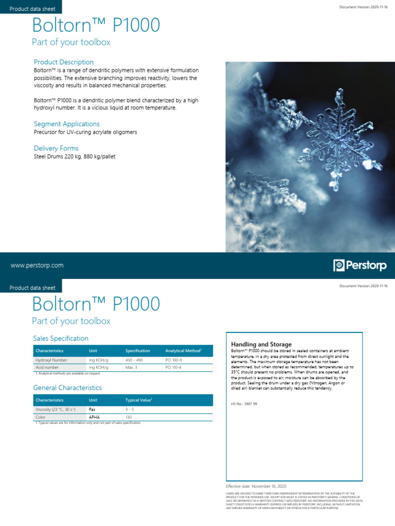 PDS Boltorn P1000 Eng-6158 | PDF | Chemical Substances | Materials