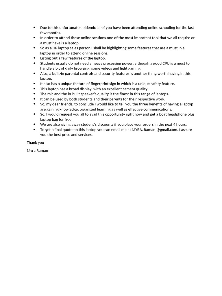 Sales Pitch For Selling A LAPTOP | PDF