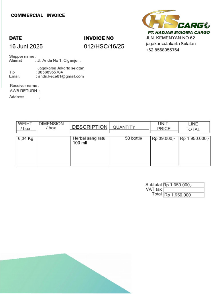 Commercial Invoice for Herbal Product | PDF
