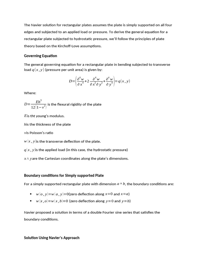 Hydrostatic Pressure on Simply Supported Plate | PDF | Fourier Series ...