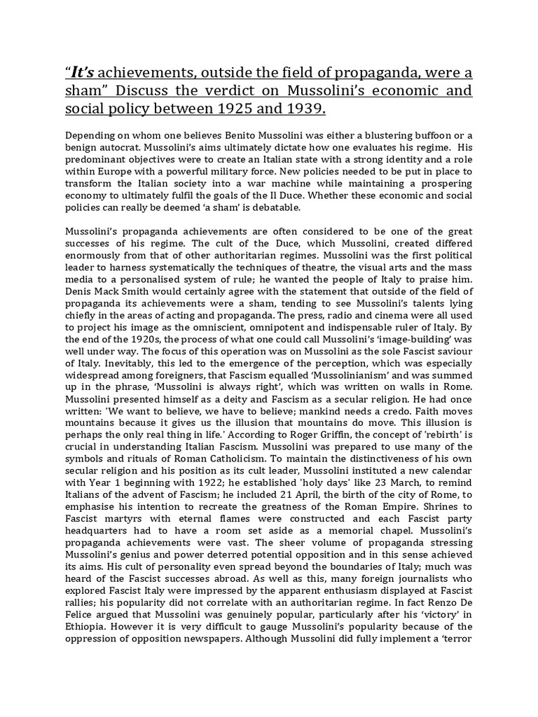Mussolini S Economic and Social Policies - Compress | PDF | Fascism ...