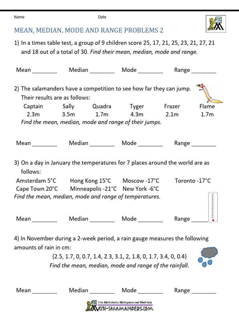 Mean, Median, Mode, Range Problems | PDF