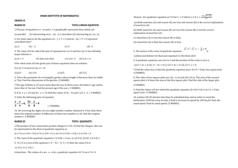 Unit Test Print Linear Quadratic | PDF | Quadratic Equation | Algebra
