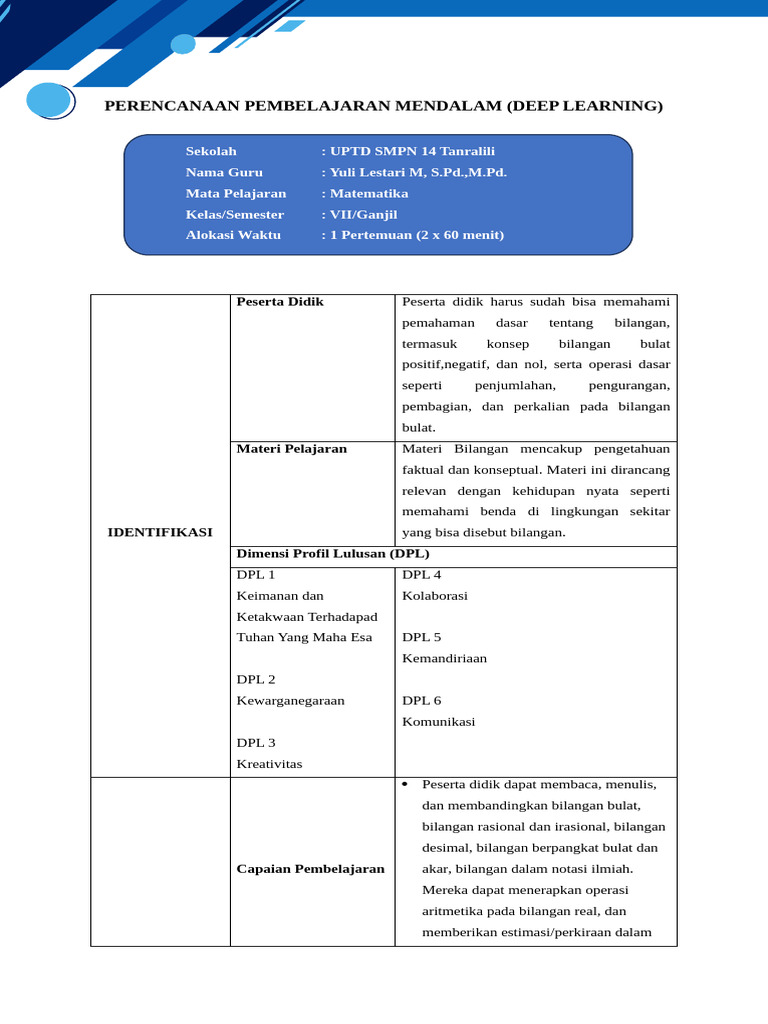 Perencanaan Pembelajaran Mendalam | PDF