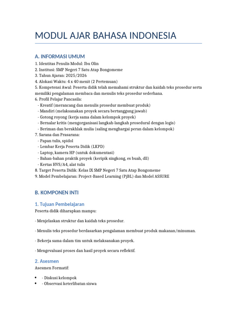Modul PJBL Assure Teks Prosedur | PDF