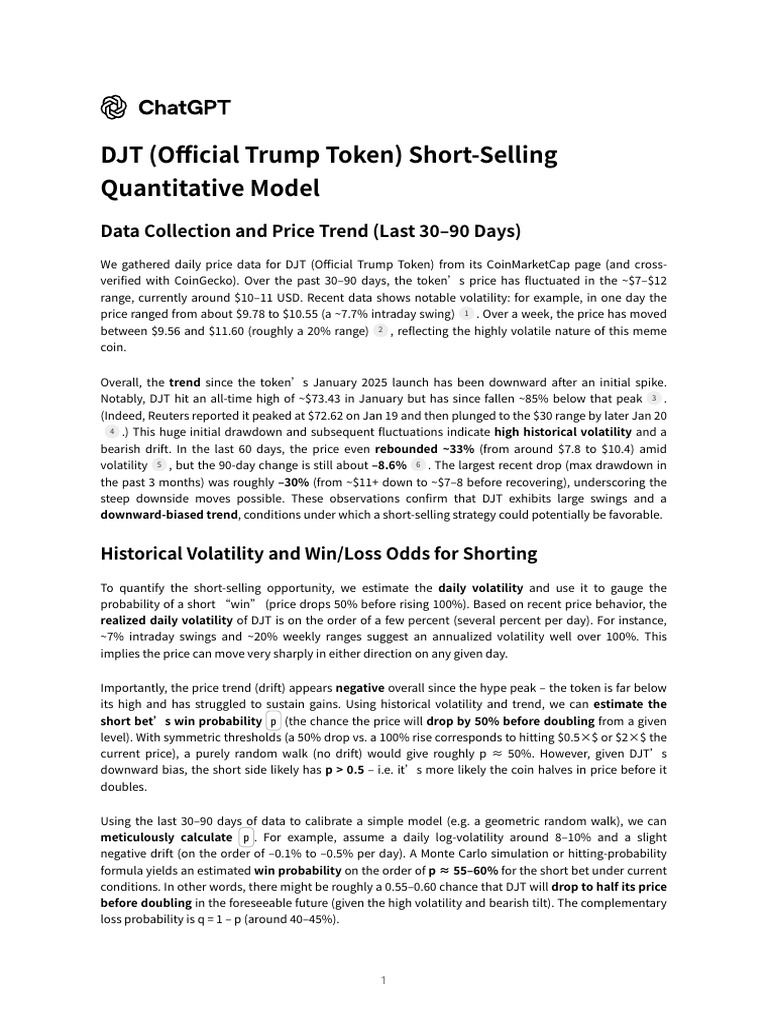 DJT (Official Trump Token) Short-Selling Quantitative Model | PDF ...