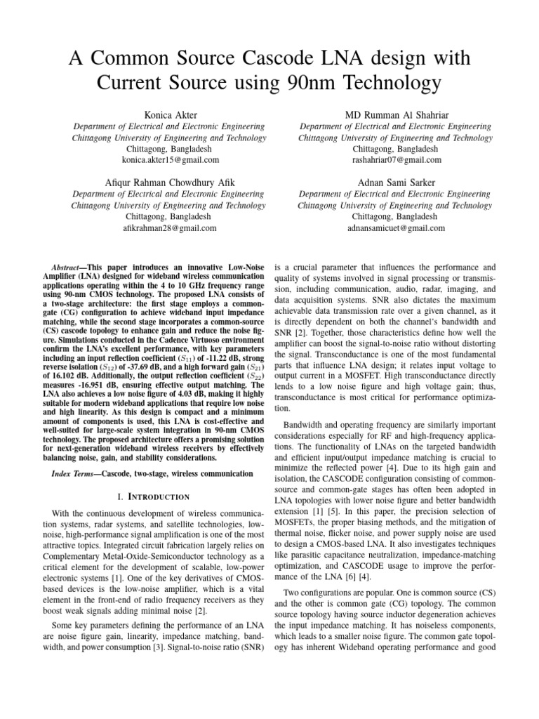 A Common Source Cascode LNA Design With Current Source Using 90nm Technology | PDF | Amplifier ...