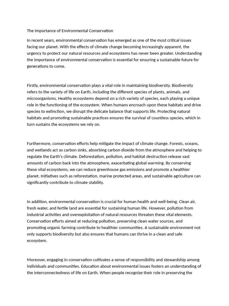The Importance of Environmental Conservation | PDF | Conservation ...
