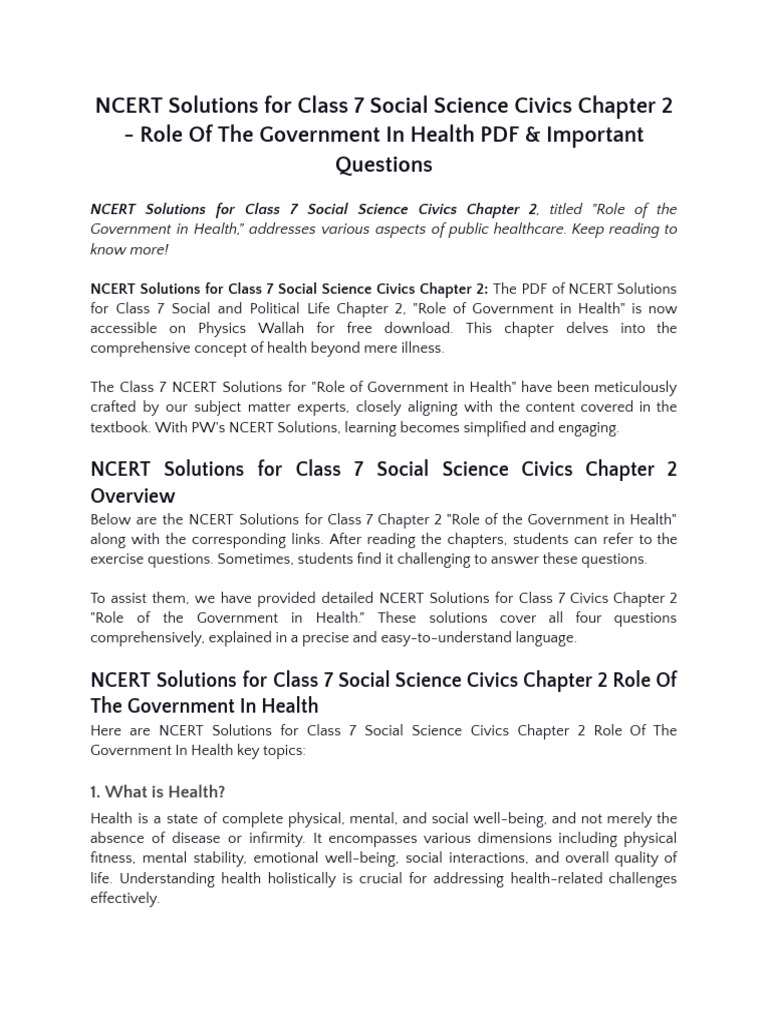 NCERT Solutions For Class 7 Social Science Civics Chapter 2 | PDF ...