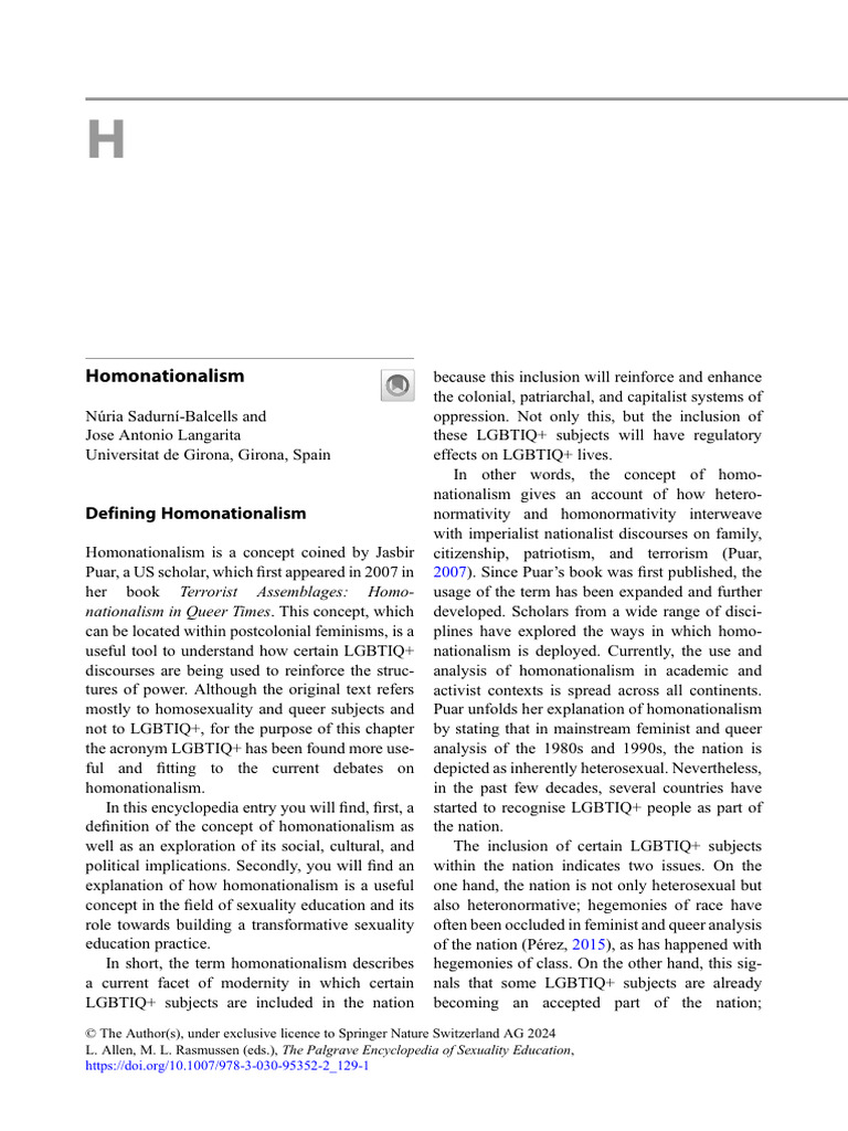 Understanding Homonationalism in LGBTIQ+ Contexts | PDF | Sex Education ...
