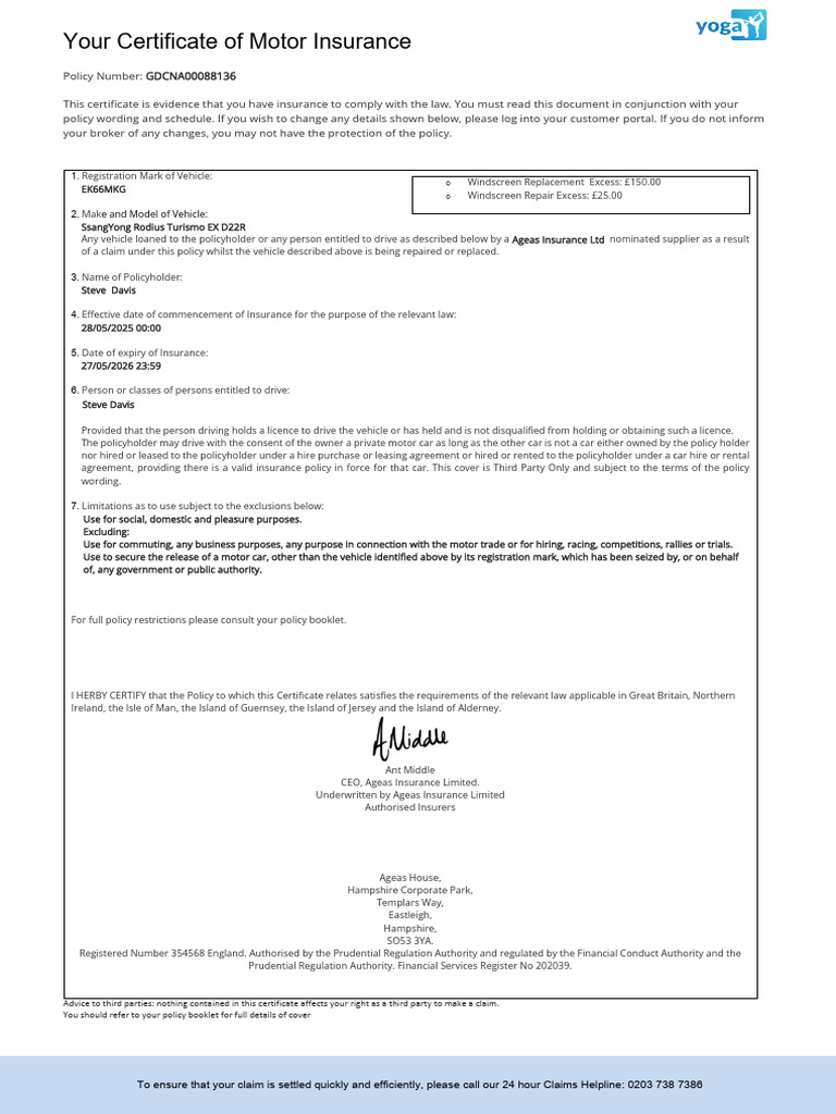 Yoga Certificate Car GDCNA00088136 22-05-2025 19-15 | PDF | Insurance ...