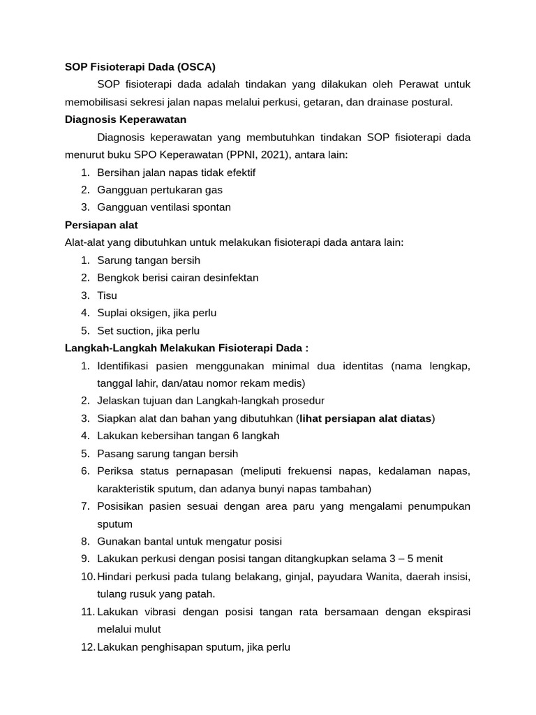 SOP Fisioterapi Dada | PDF